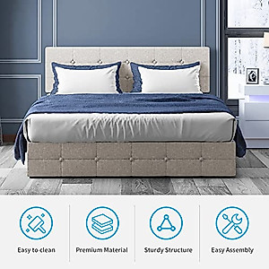 Mjkone Platform Bed Frame with 4 Storage Drawers, Upholstered California King Size Bed Frame with Square Button Tufted Adjustable Headboard, Wood Slat Support/No Box Spring Needed/No Mattress, Beige