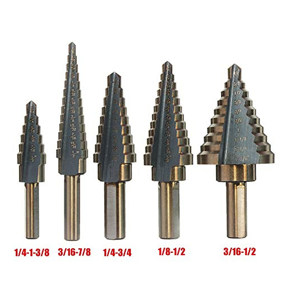 Zhushan 5pcs Step Drill Bit Set,High Speed Step Drill Bit, HSS Cobalt Multiple Hole 50 Sizes Titanium Step Drill Bit with Aluminum Case