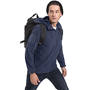 CRYSULLY Fleece Jacket for Men Winter Warm Windproof Coat with 5 Zip Pockets Navy Blue L