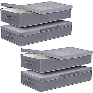 4 Pack Under Bed Storage Bins with Lids Large Underbed Storage Containers with 3 Handles Long Flat Stackable Underbed Storage Containers for Organizing Clothes, Shoes, Toys, Blanket, Garage Boxes