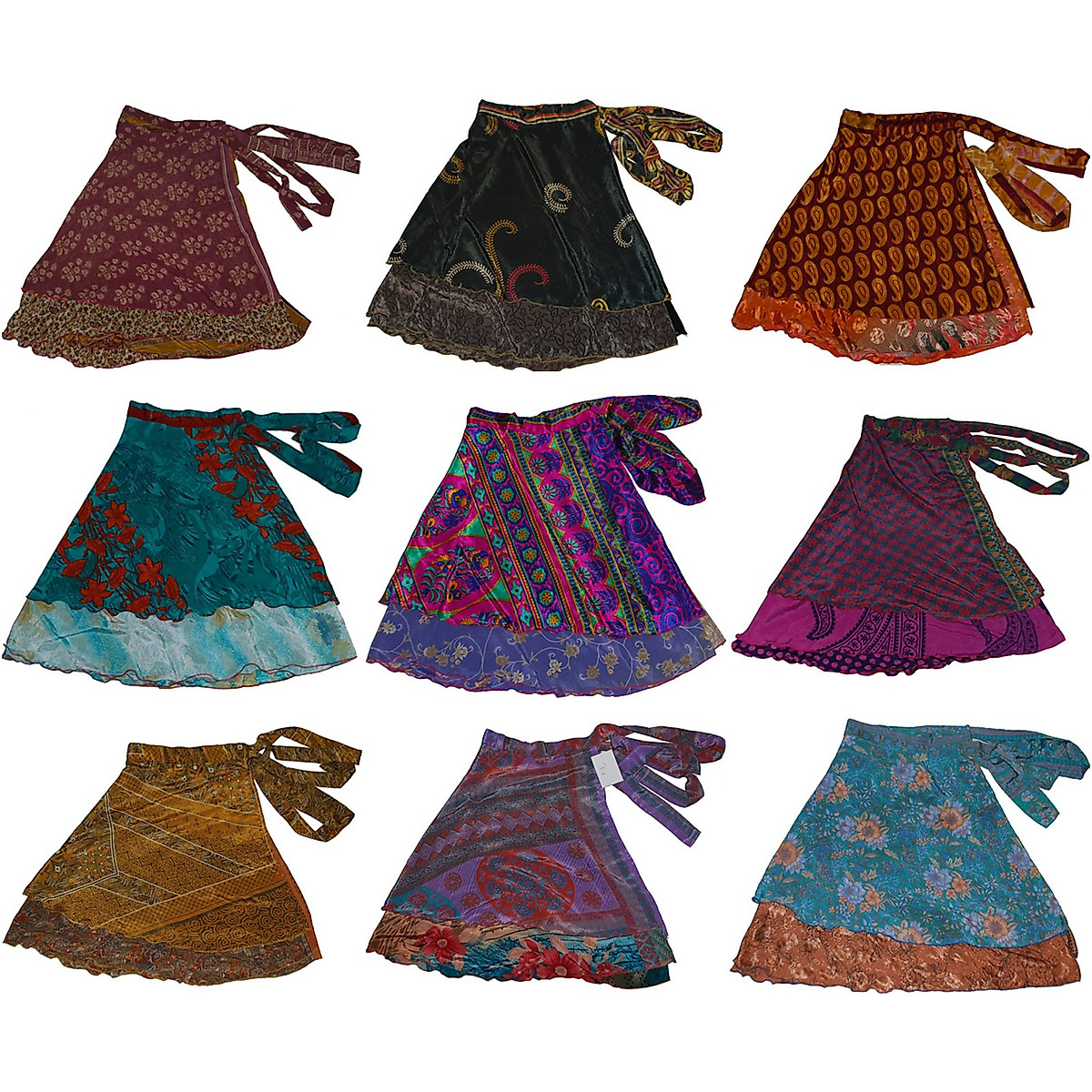 Wevez® Pack of 3 Pcs Original Two Layer Printed Wrap Around Skirts (Mini Skirts(20 Inches Length))