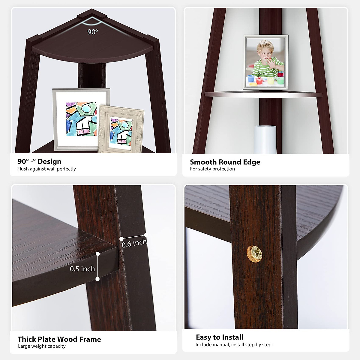 Corner Shelf, TopMade 5-Tier Corner Shelf Stand Industrial Ladder Bookcase Small Storage Rack Bookshelf Float Corner Shelves Wood Furniture Plant Stand for Living Room Kitchen Home Office-Rustic Brown