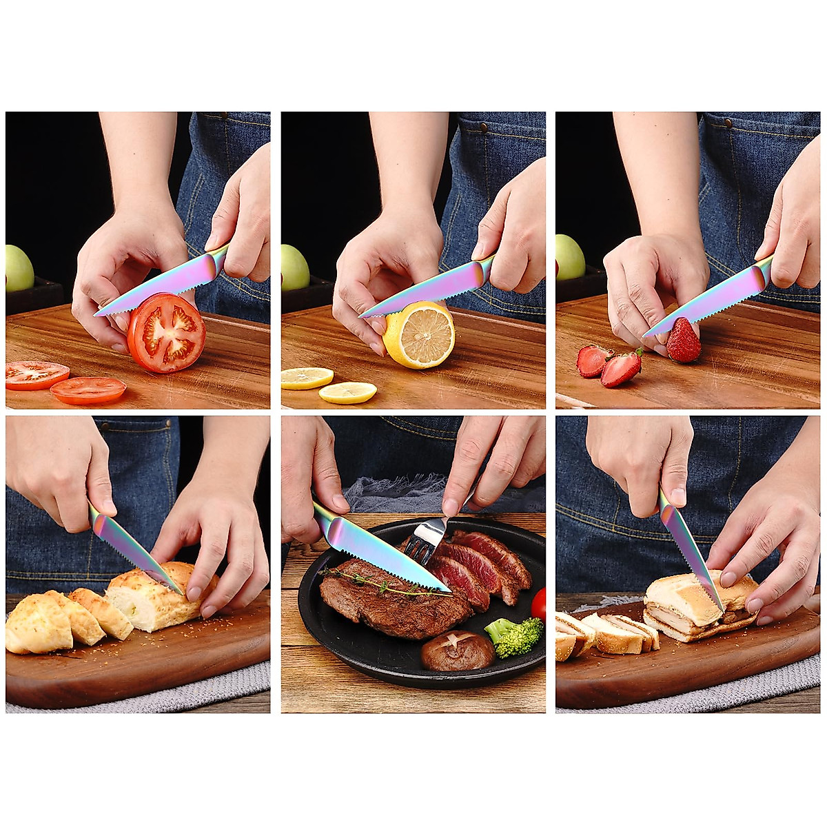 WELLSTAR Utility Knife, 4 Inch Serrated Paring Knife with Super Sharp Rainbow High Carbon Stainless Steel Blade for Fruit Vegetable Cutting Peeling Slicing