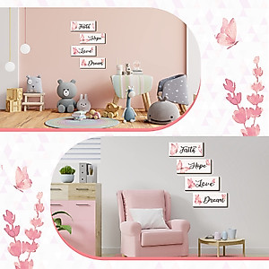 4 Pieces Faith Hope Love Dream Wall Decor Elegant Spring Butterfly Wooden Hanging Decoration Art Butterfly Room Wall Rustic Living Room Accessories for Bedroom Decor(10 x 4 x 0.2 Inch,Pink)