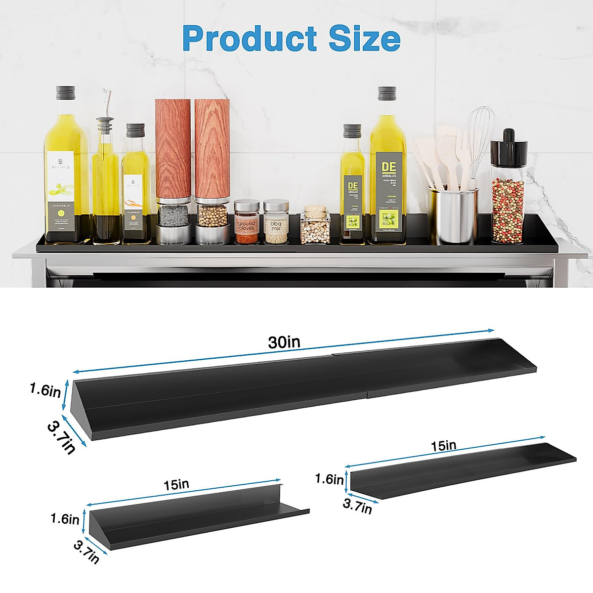 Notmise Magnetic Shelf for Top of Stove Metal Kitchen Spice Rack Seasoning Organizer,Length Adjustable, Suitable for 20" 24" 30" Flat Top Stove, Black