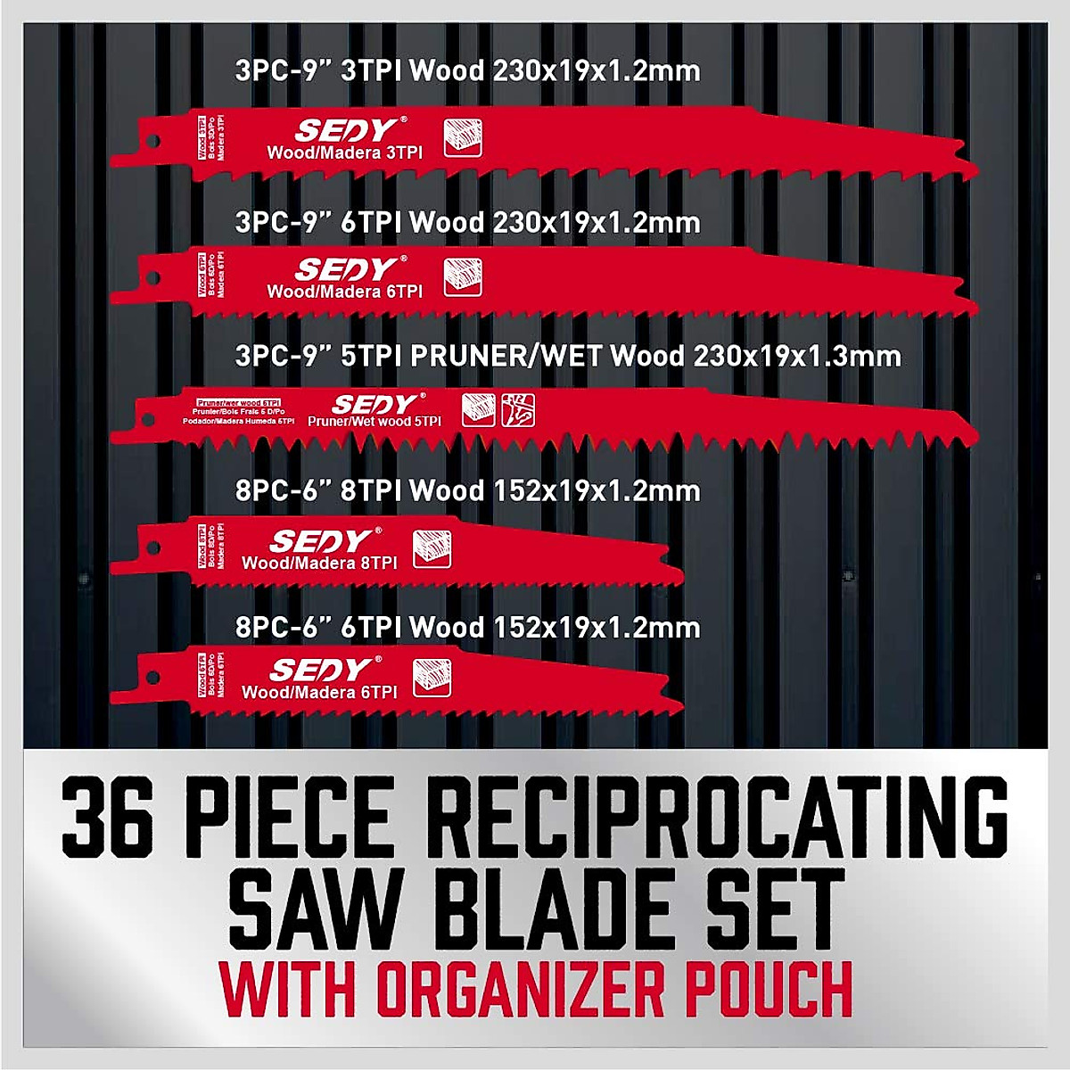36-Piece Ultimate Reciprocating Saw Blade Set - Premium Sawzall Blades, Durable Wood & Metal Cutting Blades with Storage Pouch, Long-Lasting Pruning Blades