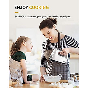 SHARDOR Hand Mixer Electric, 6 Speed & Turbo Handheld Mixer with 5 Stainless Steel Accessories, Electic Mixer for Whipping, Mixing Cookies, Brownie, Cakes, Dough Batters, Snap-On Storage Case, White