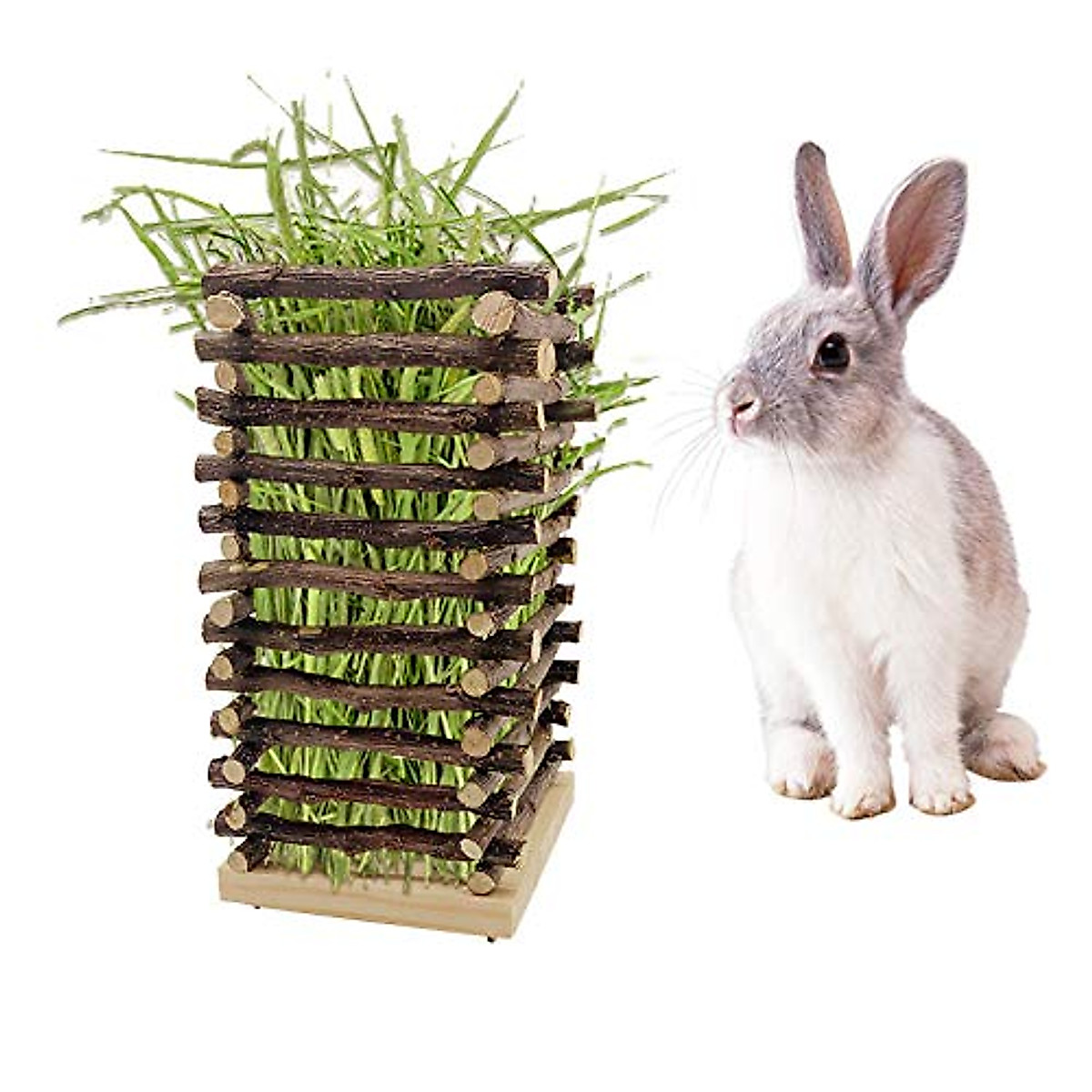 Tfwadmx Rabbit Wooden Hay Feeder Bunny Hay Manger Rack Less Waste Food Guinea Pig Hay Holder Small Animals Grass Dispenser for Chinchilla Hamster Gerbil