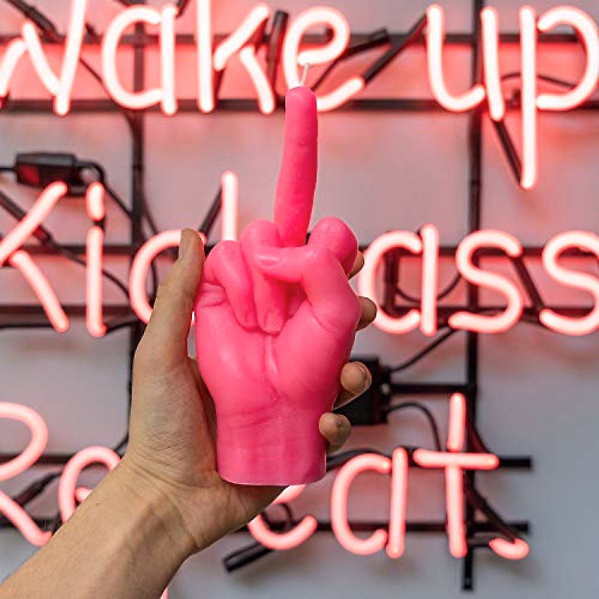 CandleHand Hand Gesture Candle Middle Finger - Big Real Hand Size 8.7 x 3.5 x 3 inches - Unusual Birthday, Office, Housewarming Gift (Pink)