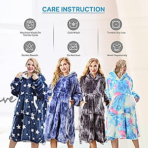 Uttermara Oversized Blanket Hoodie for Adult, Sherpa Fleece Wearable Blanket with Cozy Hood, Ultra Soft Warm Comfortable Sweatshirt with Large Pocket and Sleeve, One Size Fits All, Blue Purple Tie Dye