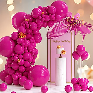 130pcs Hot Pink Balloons Garlands Kit, 18" 12" 10" 5" Different Sizes Pack Pink Latex Balloon Arch for Birthday Baby Shower Wedding Gender Reveal Party Decorations(With 2 Ribbons)
