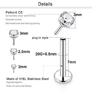 Dyknasz 20G Threadless Nose Stud Threadless Earring Set Surgical Steel Push in Nose Rings Studs for Women Nose Piercing Jewelry for Men Flat Back Cartilage Tragus Forward Helix Earrings