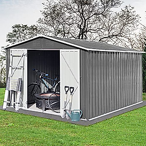Goohome 10ftx8ft Storage Sheds, Metal Outside Garden Storage Shed w/Lockable Door, Roof Design Sheds & Outdoor Storage, Stable Spacious House Garden Utility Tool Storage Shed for Backyard, Bike Shed