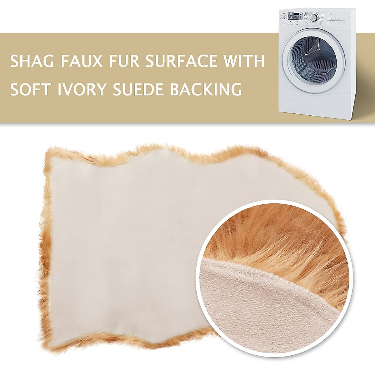 Asrug Faux Fur Pet Mat Ultra Cozy Throw Rug, Luxury Soft Faux Sheepskin Chair Cover Seat Pad Shag Fur Area Rugs, 24 by 36 inches (Khaki)