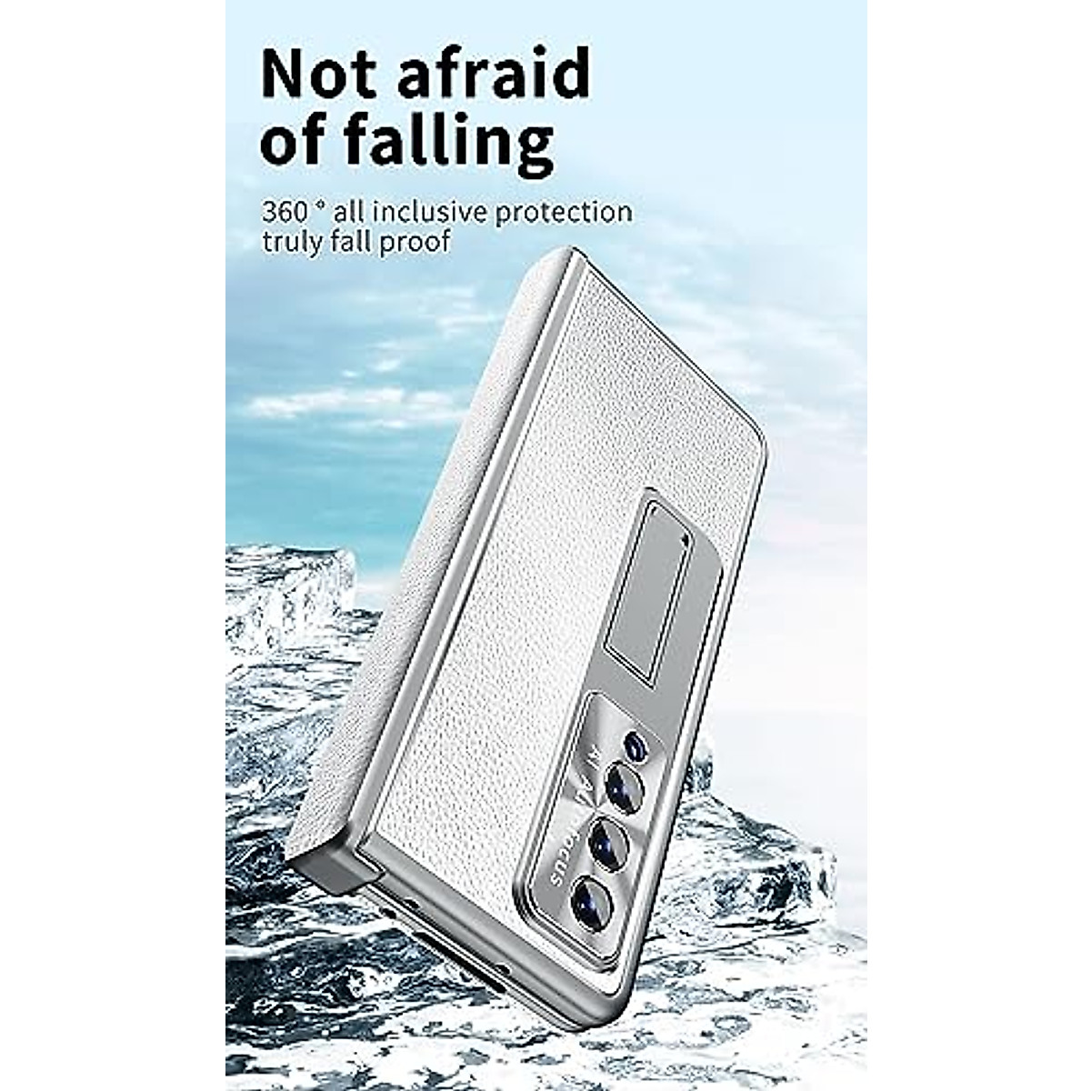 WenKa Plating Leather Case for Samsung Galaxy Z Fold 4 3 2 5 G Magnetic Kickstand Carbon Fibe Screen Protector Phone Cover,Carbon White,for Galaxy Z Fold 5