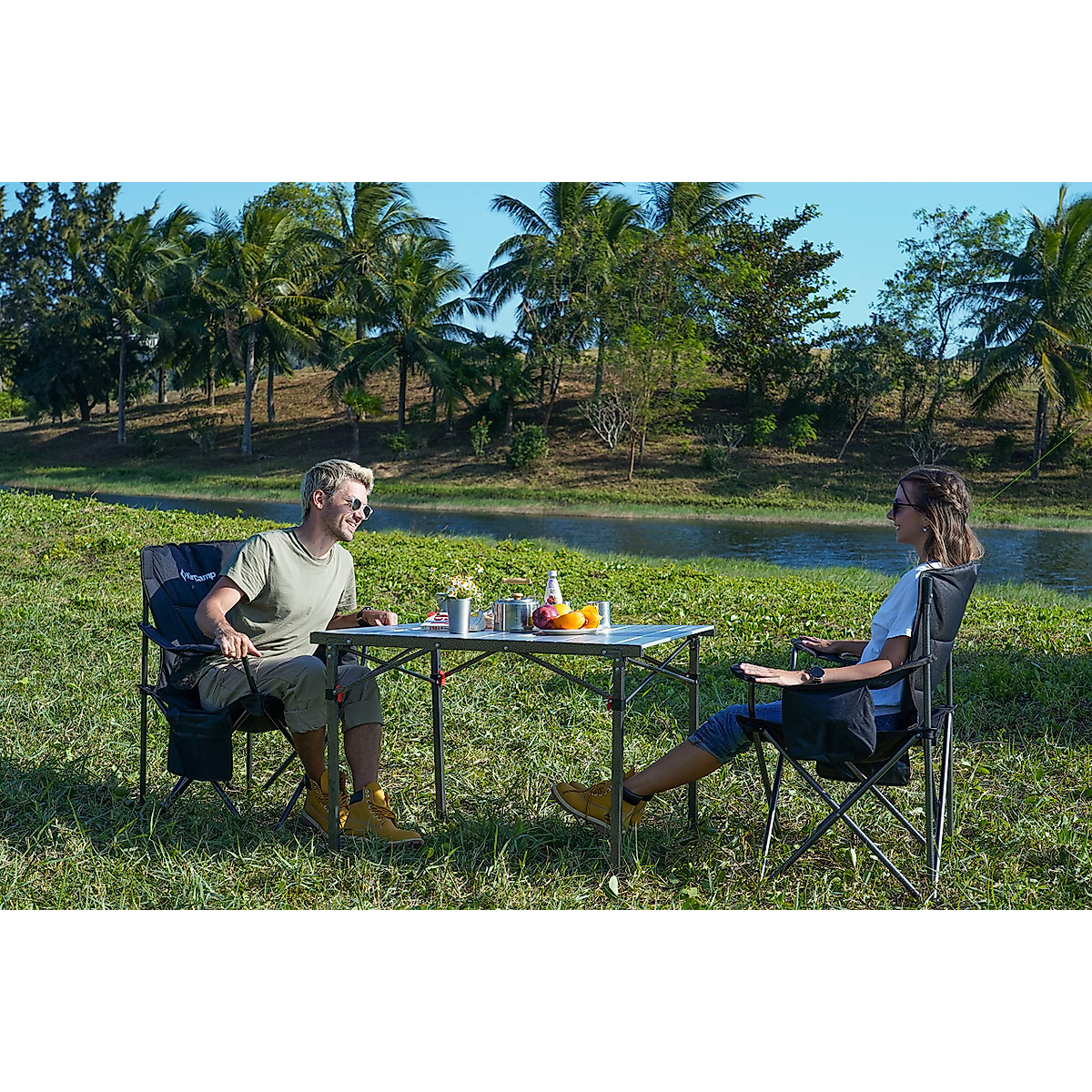 KingCamp Oversized Folding Camping Chair for Adults Portable Outdoor Lawn Heavy Duty with Cooler, Cup Holder, Side Pocket,Carry Bag, 1 Pack, Black