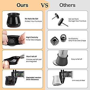 32 Pcs Chair Leg Protectors for Hardwood Floors, Black Silicone Chair Leg Floor Protectors Furniture Leg Caps with Felt Bottom Chair Leg Covers Protect Floors from Scratching Reduce Noise