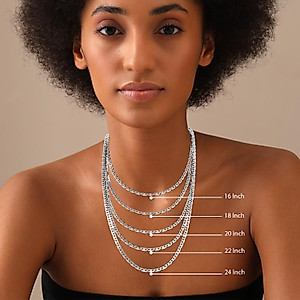 LeCalla 925 Sterling Silver Italian 4 MM Diamond-Cut Solid Flat Mariner Link Chain Necklace for Men and Women 24 Inches