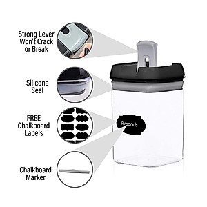 Airtight Food Storage Container Set-CINEYO-7 Piece Set Clear Plastic Canisters For Cereal, Flour with Easy Lock Lids, for Kitchen Pantry Organization and Storage, Include Labels and Marker (Black)