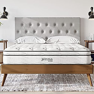 Modway Jenna 10” Queen Innerspring Mattress Quality Quilted Pillow Top-Individually Encased Pocket Coils-10-Year Warranty, White