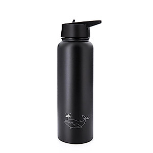 Stainless Steel Water Bottle 40 oz, 2 type Lid, Straw Lid, Wide Mouth, Leak Proof, Vacuum Insulated Stainless Steel, Double Walled, Carrying Pouch, Hot Cold Water, Powder Coating (Prussian Blue)