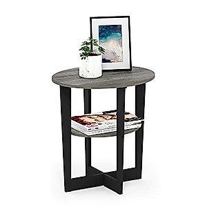 Furinno JAYA Oval End Side Night Stand/Bedside Table, 1-Pack, French Oak Grey/Black