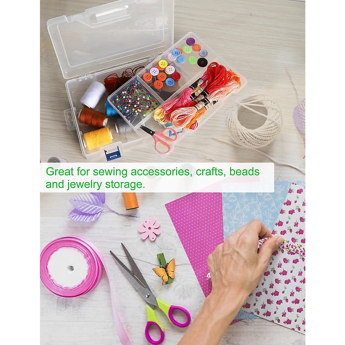 Tnqhuq Bead Organizer Tackle Box Organizer Bead Storage Containers 2-layer Craft Organizer Plastic Organizer Box with Dividers & Removable Tray