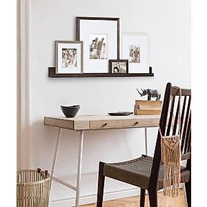 Kate and Laurel Bordeaux Gallery Floating Shelf and Wall Frame Kit, Set of 5, Multiple Finishes, Assorted Size Wooden Frames and Display Shelf