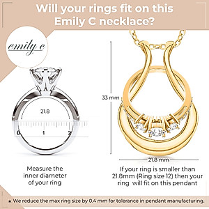 Emily C Original Patented Ring Holder Necklace,Stainless Steel Necklace Ring Holder,Women & Men Wedding Ring Holder Necklace, Stainless Steel, Cubic Zirconia