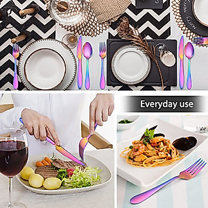 LIANYU 40-Piece Rainbow Silverware Set for 8, Stainless Steel Colorful Flatware Cutlery Set, Tableware Eating Utensils Include Forks Knives Spoons, Mirror Polished, Dishwasher Safe