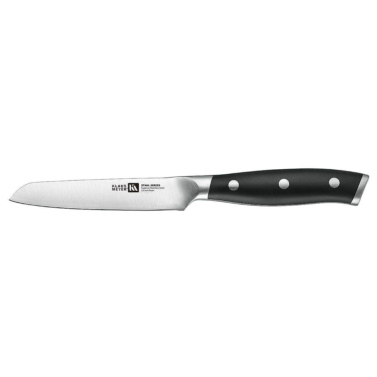 Klaus Meyer Stahl 3.5 inch Paring Knife High Carbon Exclusive German Steel Fruit Knife, Small Kitchen Knife with Ergonomic Handle (Black)