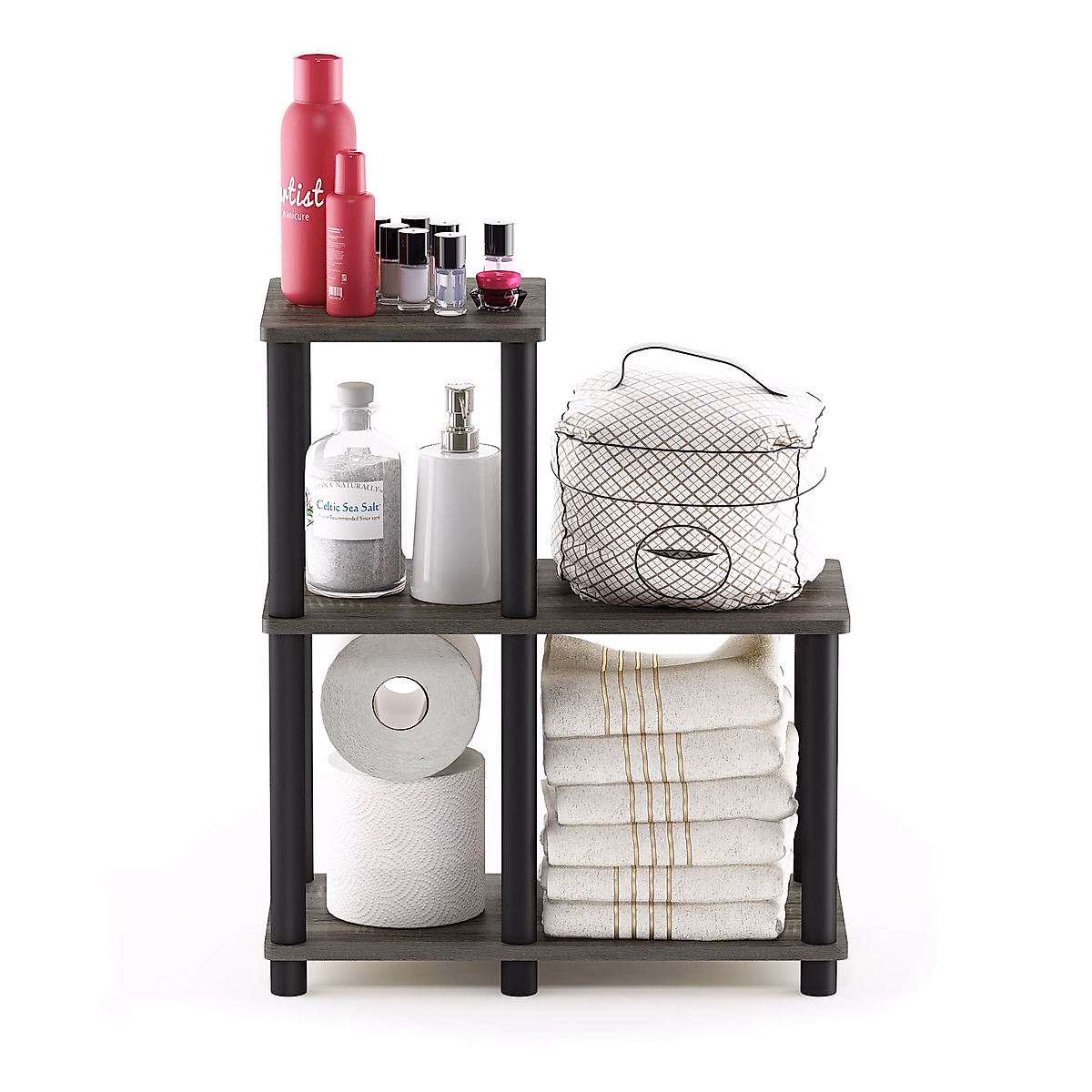 FURINNO Turn-N-Tube Accent Decorative Shelf, French Oak Grey/Black