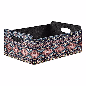 Kigai Aztec Storage Bins with Handles Felt Fabric Collapsible Storage Basket Organizer Drawers Storage Boxes for Shelf Closet Bedroom (14x5x10Inch)