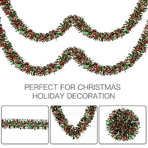 Sggvecsy 49.2Ft Christmas Green Red Silver Tinsel Garland Xmas Tree Decorations Christmas Metallic Twist Garland Ceiling Hanging Decorations for New Year Party Birthday Holiday Indoor Outdoor Supplies