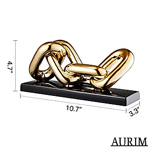 AURIM Modern Gold Chain Decor for Living Room - Home Coffee Table Sculpture - Modish Console, Shelves Art Pieces - Abstract Ceramic Decorations for House