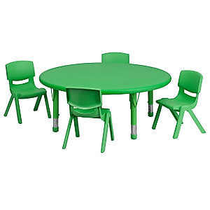 EMMA + OLIVER 45" Round Green Plastic Adjustable Activity Table Set-4 Chairs