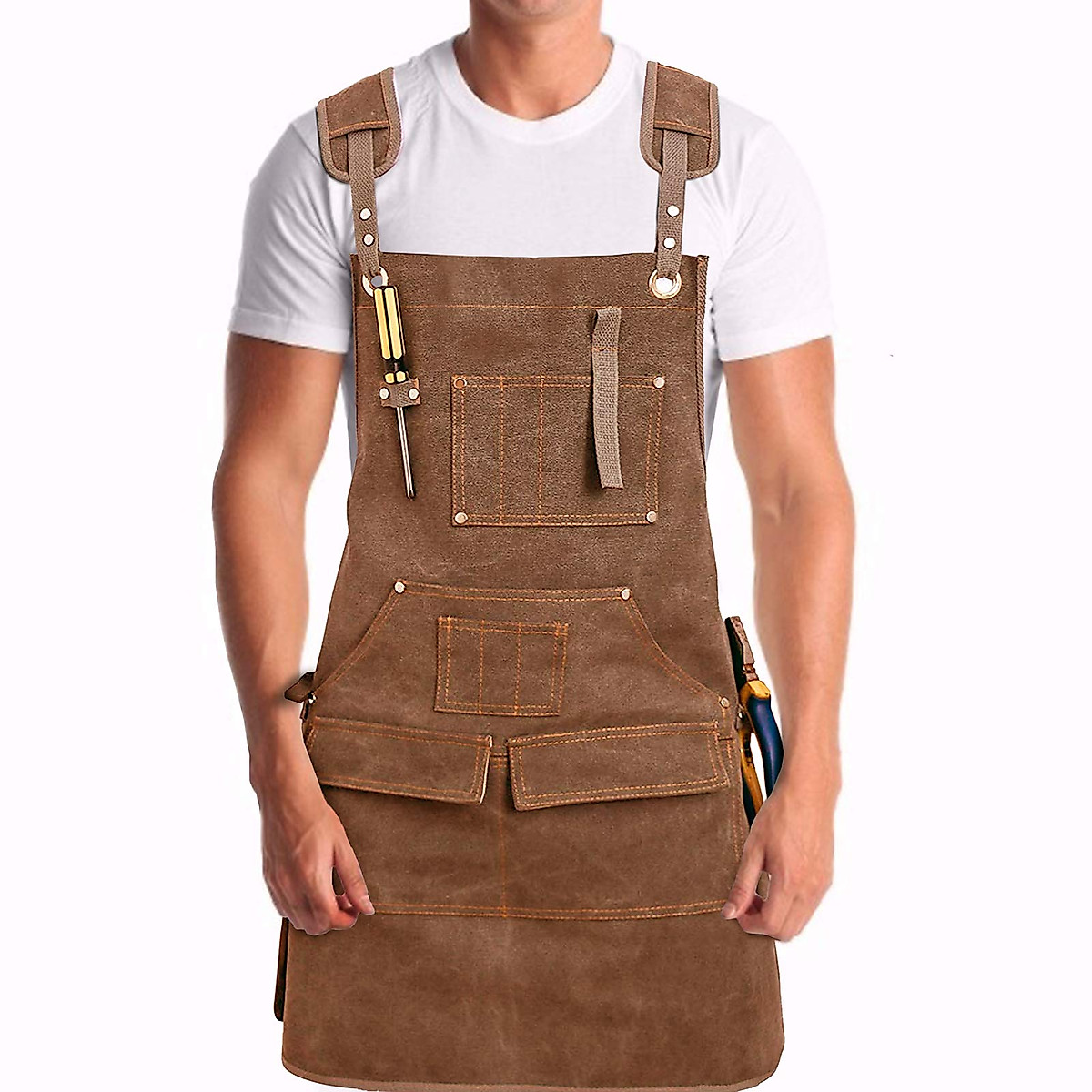 MDHAND Woodworking Apron, Heavy Duty Waxed Canvas Working Tool Apron with 9 Pockets, Adjustable Strap Aprons for Women, Men