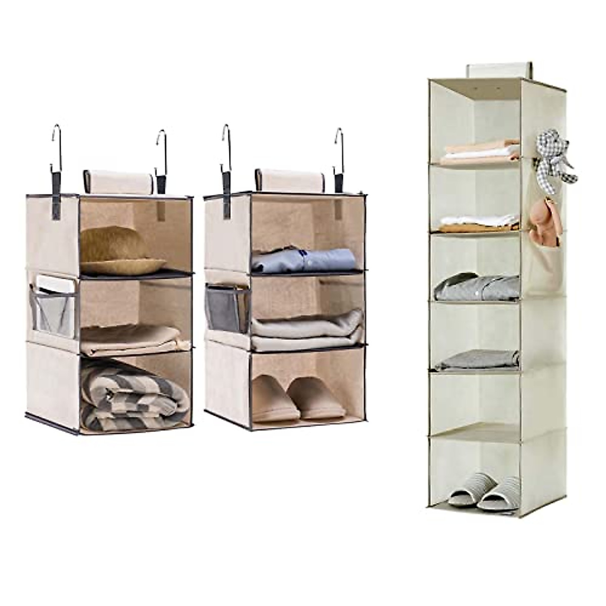 YOUDENOVA 6-Shelf Hanging Closet Organizer & Two 3-Shelf Separable Closet Hanging Shelves