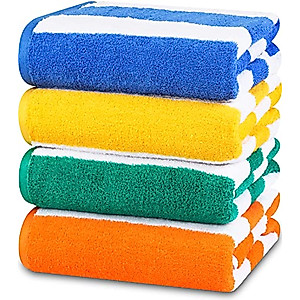 Utopia Towels [4 Pack] Cabana Stripe Beach Towel, (30 x 60 Inches) Oversized 100% Ring Spun Cotton Pool Towels, Highly Absorbent Quick Dry Bath Towels for Bathroom, and Swim Towel (Blue, Yellow, Green, Orange)