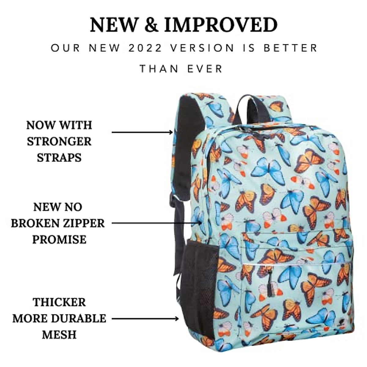 Fenrici Kids Backpack and Lunchbox Bundle for Girls, Boys, Teens (Green Butterfly)