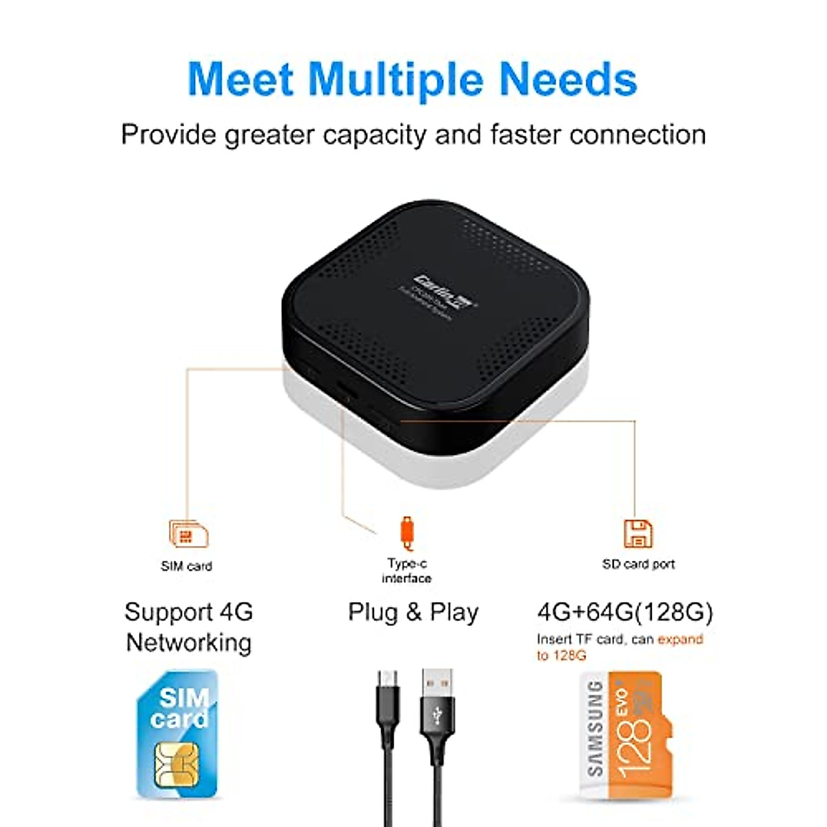 CarlinKit Ai Box CarPlay,Android System+Wireless CarPlay Adapter,Android Auto Wireless 8 Cord,4+64G,4G Cellular,Wireless Android Auto,Built-in Navigation,fit for car from 2017 to Now