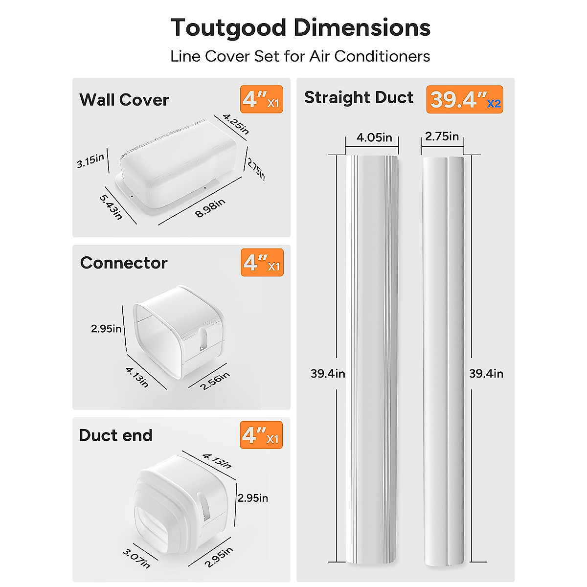 Toutgood 4'' 7.5Ft Mini Split Line Set Cover kit for Ductless Mini Split Air Conditioner and Heat Pumps PVC Decorative, Central AC, Upgraded UV-Proof Strong&Durability