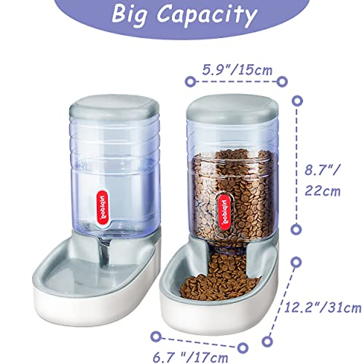 Lucky-M Pets Automatic Feeder and Waterer Set,Dogs Cats Food Feeder and Water Dispenser 3.8L,2 in 1 Cat Food Water Dispensers for Small Medium Big Pets (Gray)
