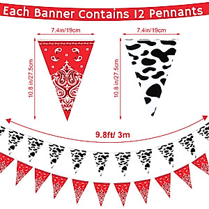 Ctosree 5 Pack 49 Ft Cow Print Bandana Pennant Banners Cow Bunting Banner Western Cowboy Baby Shower Birthday Party Supplies Red White Black Flag for Wild West Farm Theme Party Decor, 7.5 x 10.8 Inch