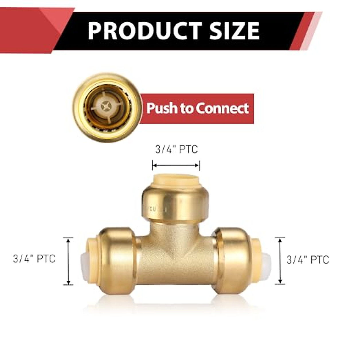 10 Pieces EFIELD 3/4 Inch Tee Push-Fit Fitting to Connect Pex, Copper, CPVC with a Disconnect Clip