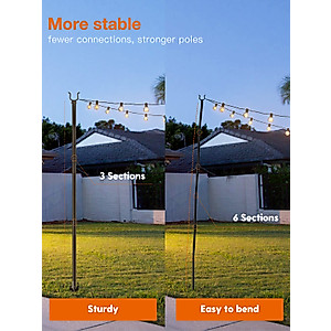 addlon 4 Pack String Light Poles Pro 10ft, Aluminum Waterproof Harder Outdoor Poles with Hooks for Hanging, Patio, Garden, Wedding, Parties - Classic Black