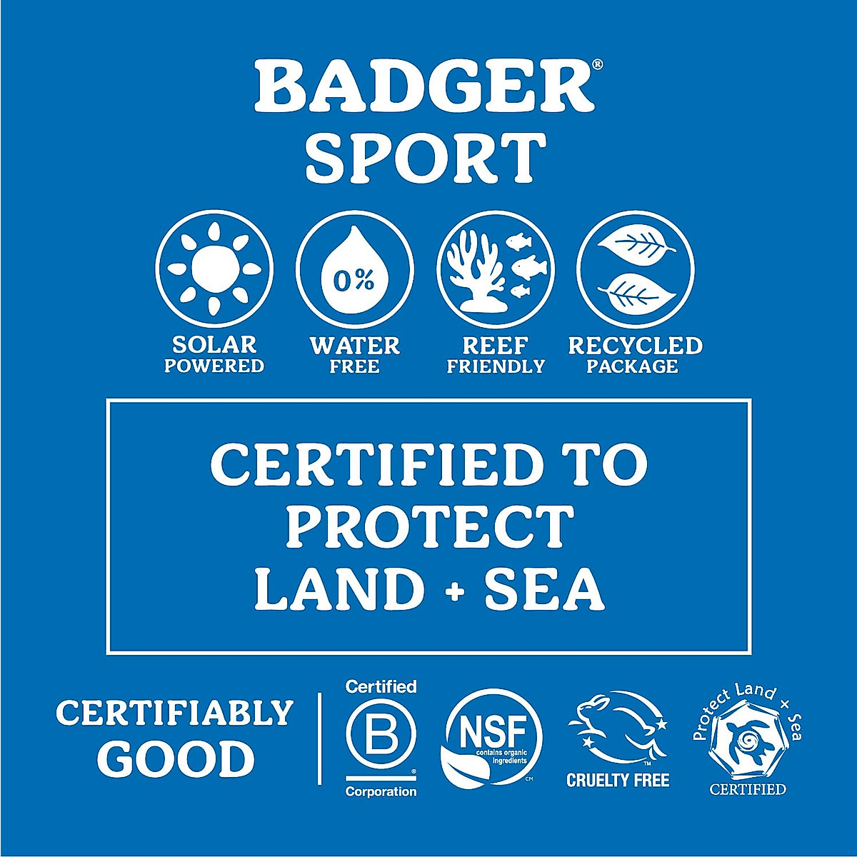 Badger Reef Safe Sunscreen, SPF 40 Sport Mineral Sunscreen, 98% Organic Sunscreen Ingredients, Broad Spectrum, Water Resistant, Zinc Oxide Sunscreen, Unscented, 2.9 fl oz