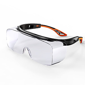 MORK&SUKY Safety Glasses Over Eyeglasses, Safety Goggles for Lab Nursing Work Woodworking Eye Protection Men Women.. (black)