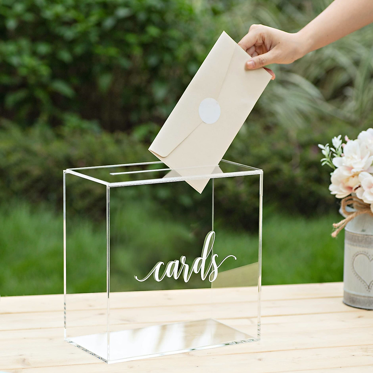 UNIQOOO Clear Acrylic Card Box w/Slot, Thick DIY Wedding Box Blank White Print, Large 10x10x5.5 in, for Reception Decoration Fundraiser Money Box Election Ballot Graduation Keepsake Party Favor