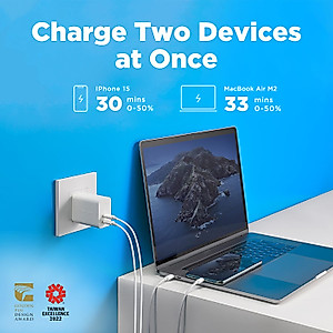 Innergie C6 Duo 63W USB C Charger, 2-Port Foldable Wall Charger Charging Block QC 4.0 PD 3.0 PPS 25W Super Fast Charging for Galaxy iPhone 16 Pro Max iPad Air Mini MacBook Phone Laptop Power Adapter